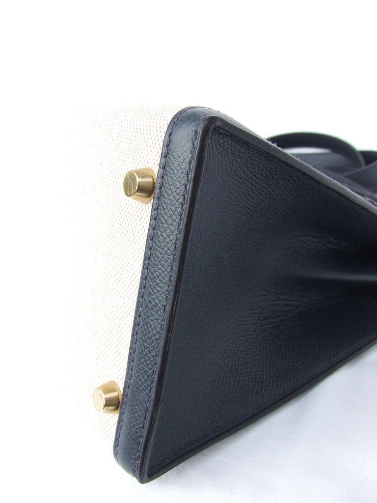 Hermes Kelly 28 Sellier Bag Toile Canvas Courchevel Epsom Navy Blue ...