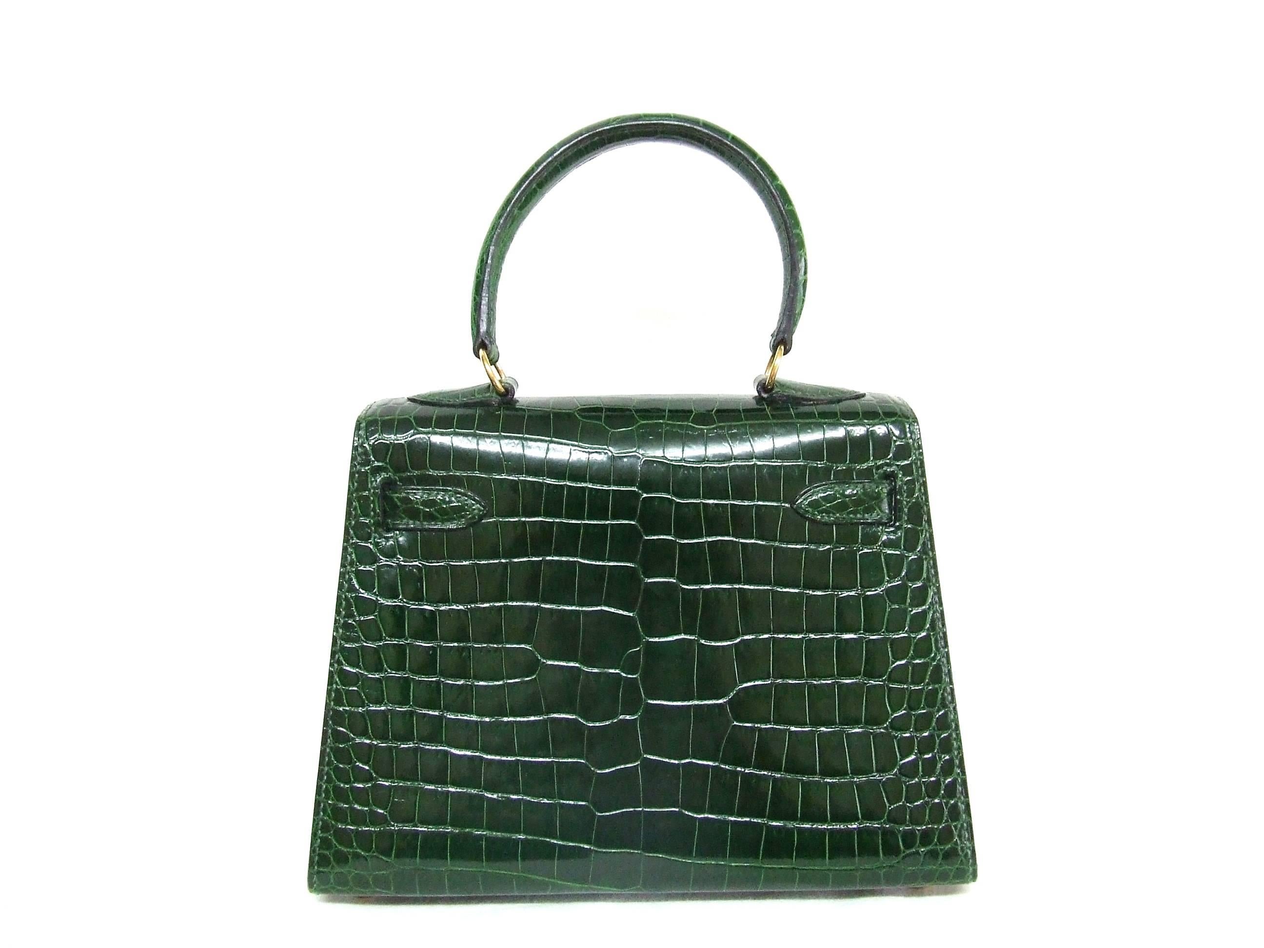 HERMES Mini Kelly Sellier Bag Vert Fonce Dark Green Crocodile GHW 20 cm ...
