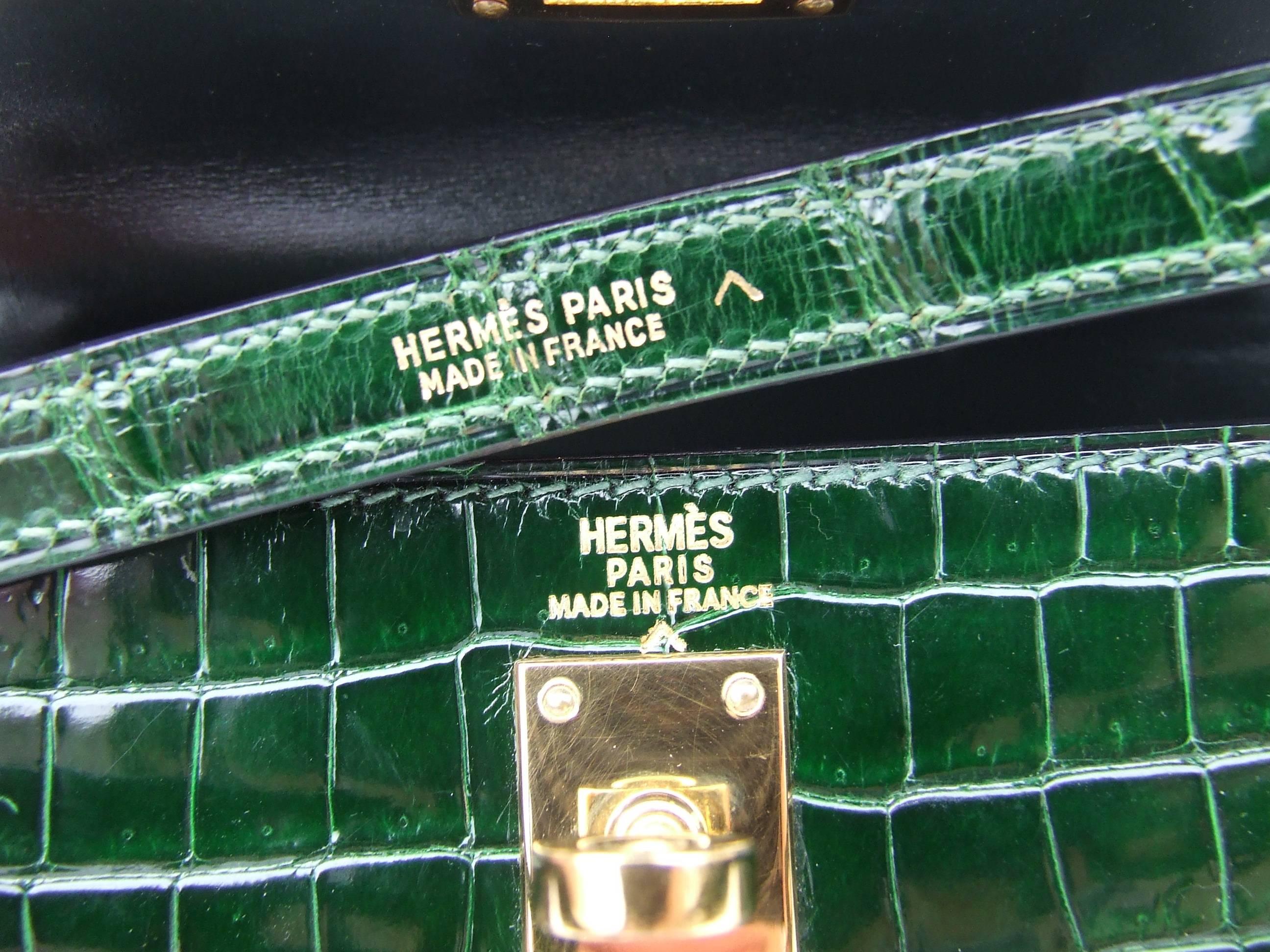 HERMES Mini Kelly Sellier Bag Vert Fonce Dark Green Crocodile GHW 20 cm ...