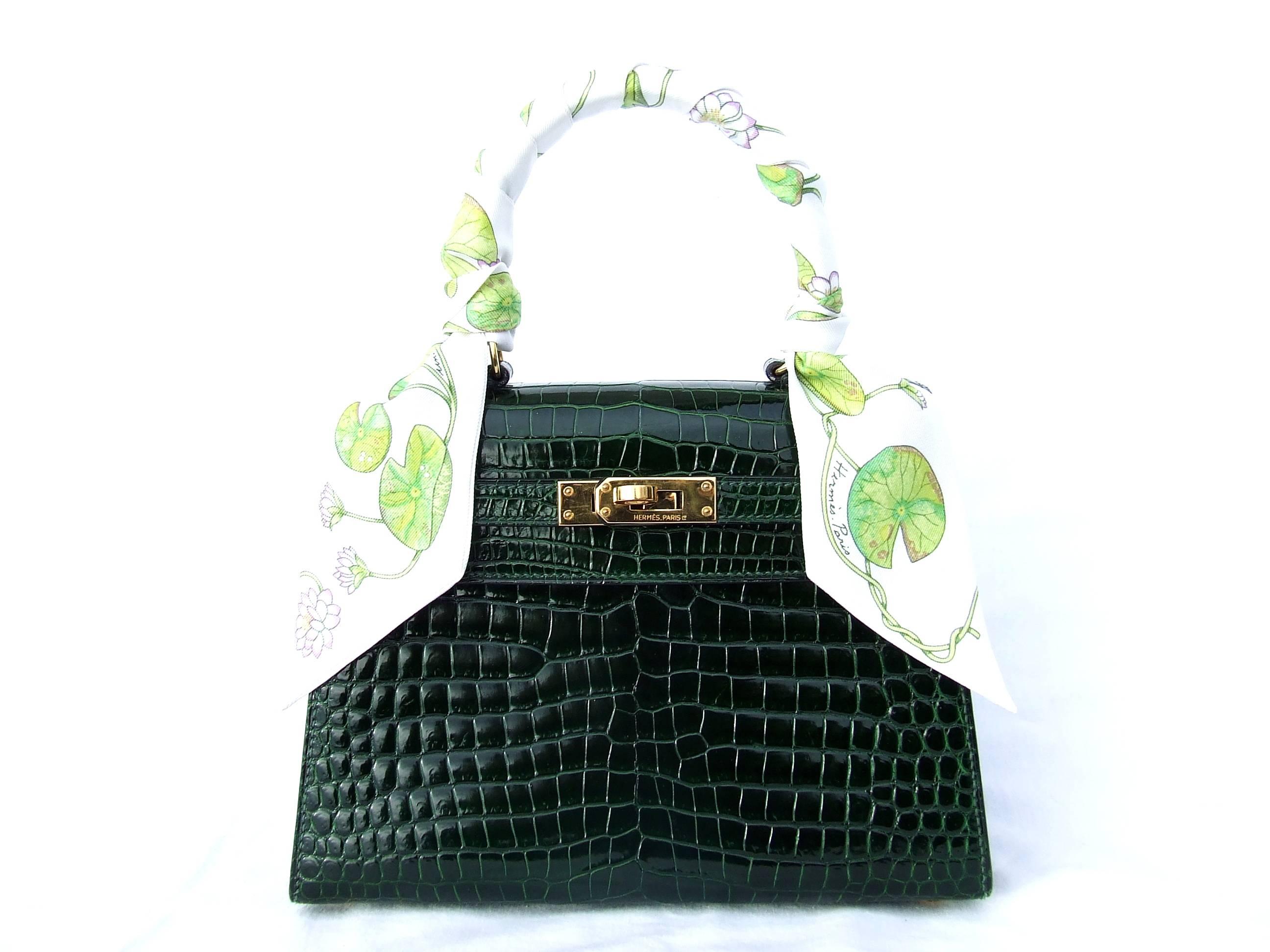 Hermes Mini Kelly Sellier Bag Vert Fonce Dark Green Crocodile Ghw 20 Cm