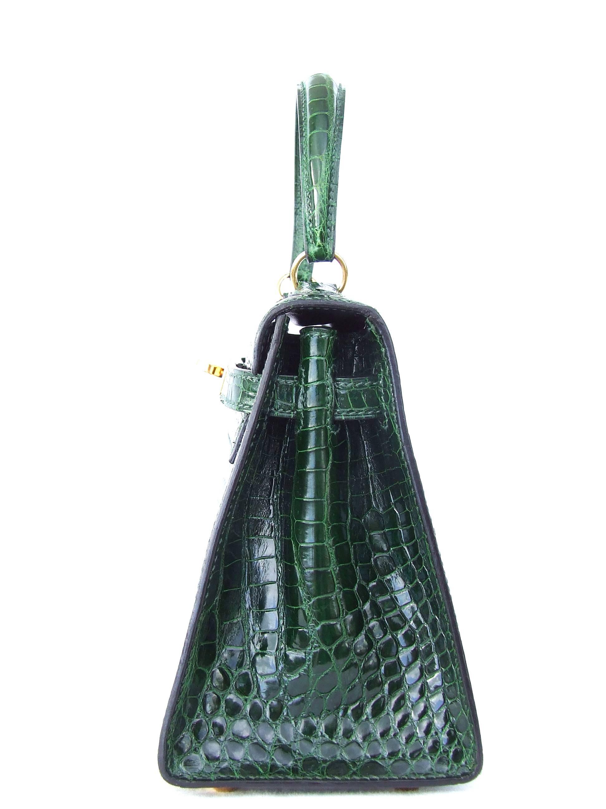 Hermes Mini Kelly Sellier Bag Vert Fonce Dark Green Crocodile Ghw 20 Cm