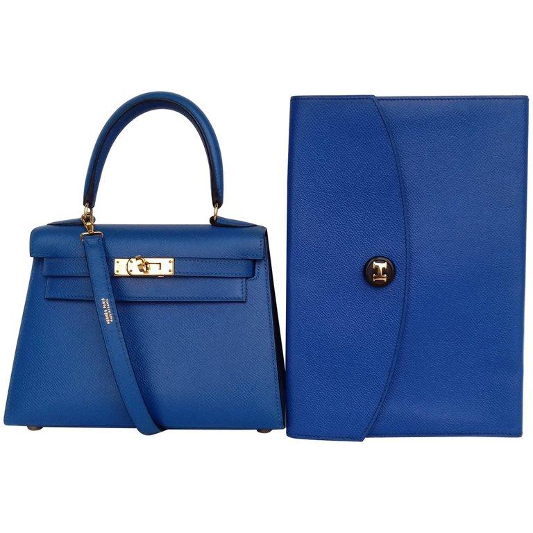 Hermes Rio Pochette Clutch Envelope Bag Blue Couchevel Leather Ghw 24 ...