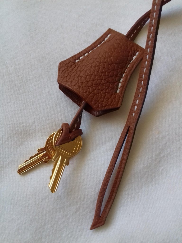 Hermès Gold Clemence Leather Clochette Tirette Golden Lock Keys for ...