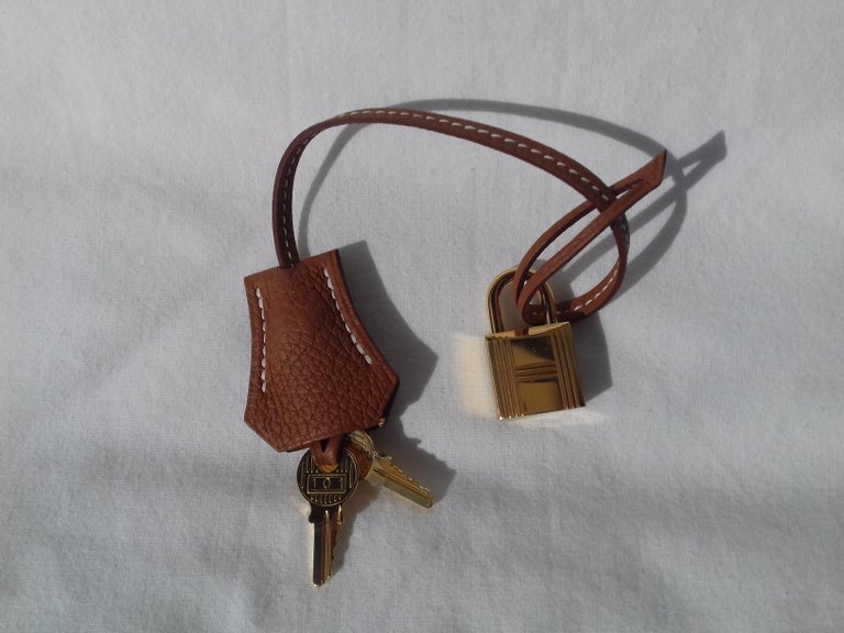 Hermès Gold Clemence Leather Clochette Tirette Golden Lock Keys for ...