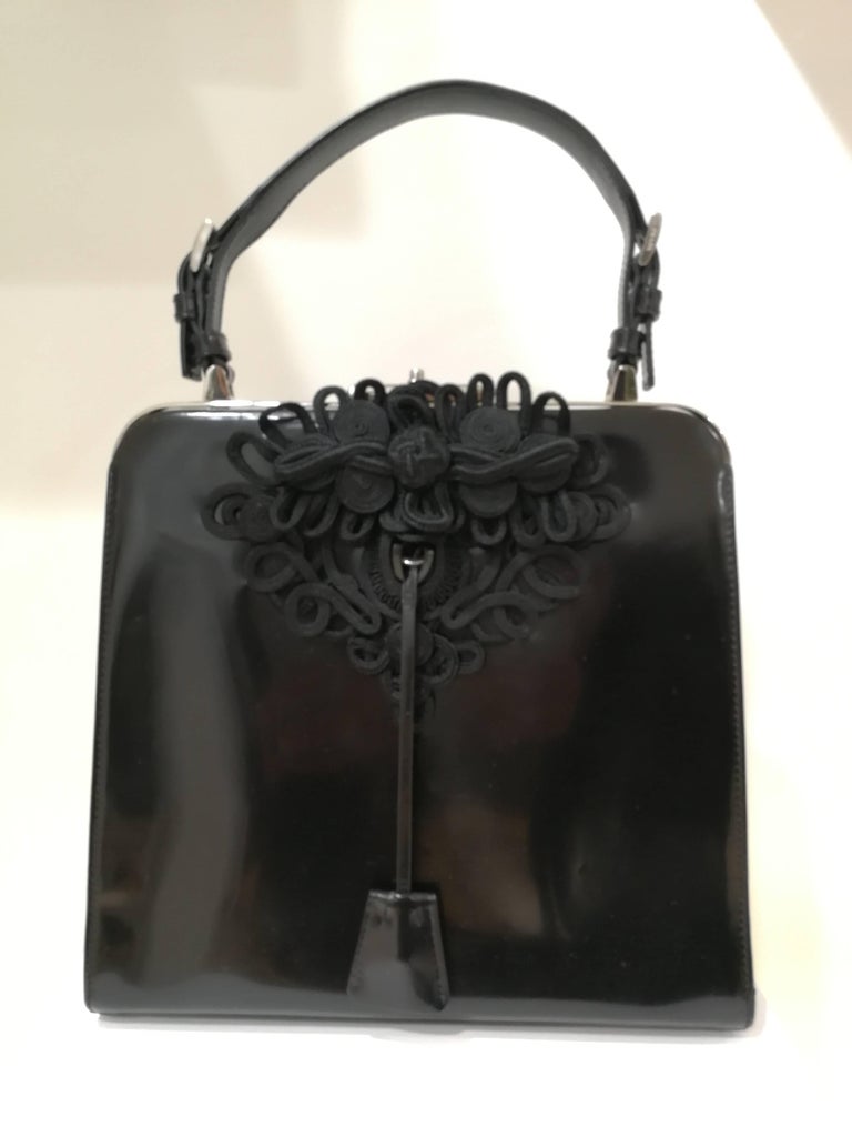 Prada Black patent leather Flower Bag at 1stDibs | prada flower bag