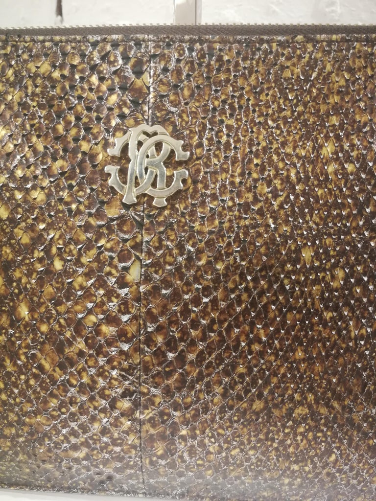 Roberto Cavalli Brown Silver Gold Python Skin Shoulder Bag For Sale at 1stDibs
