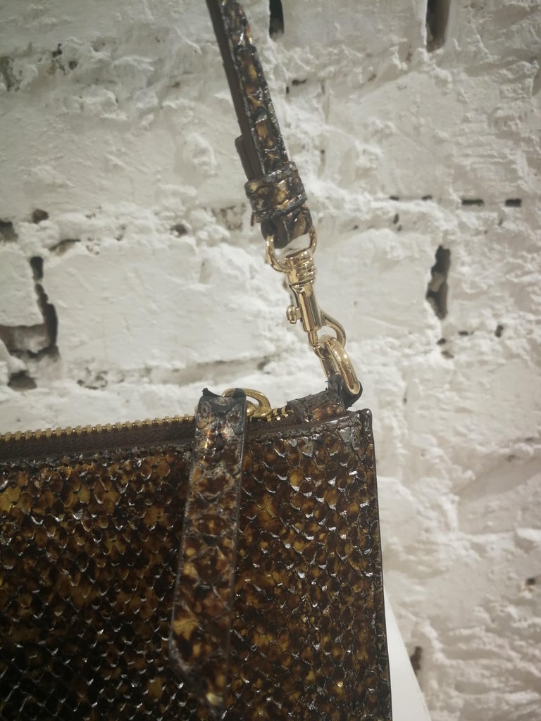 Roberto Cavalli Brown Silver Gold Python Skin Shoulder Bag For Sale at 1stDibs