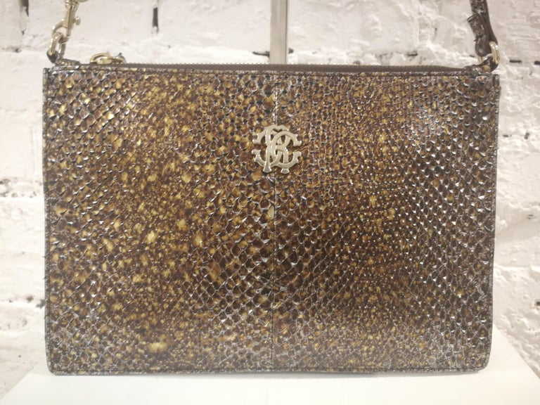 Roberto Cavalli Brown Silver Gold Python Skin Shoulder Bag For Sale at 1stDibs