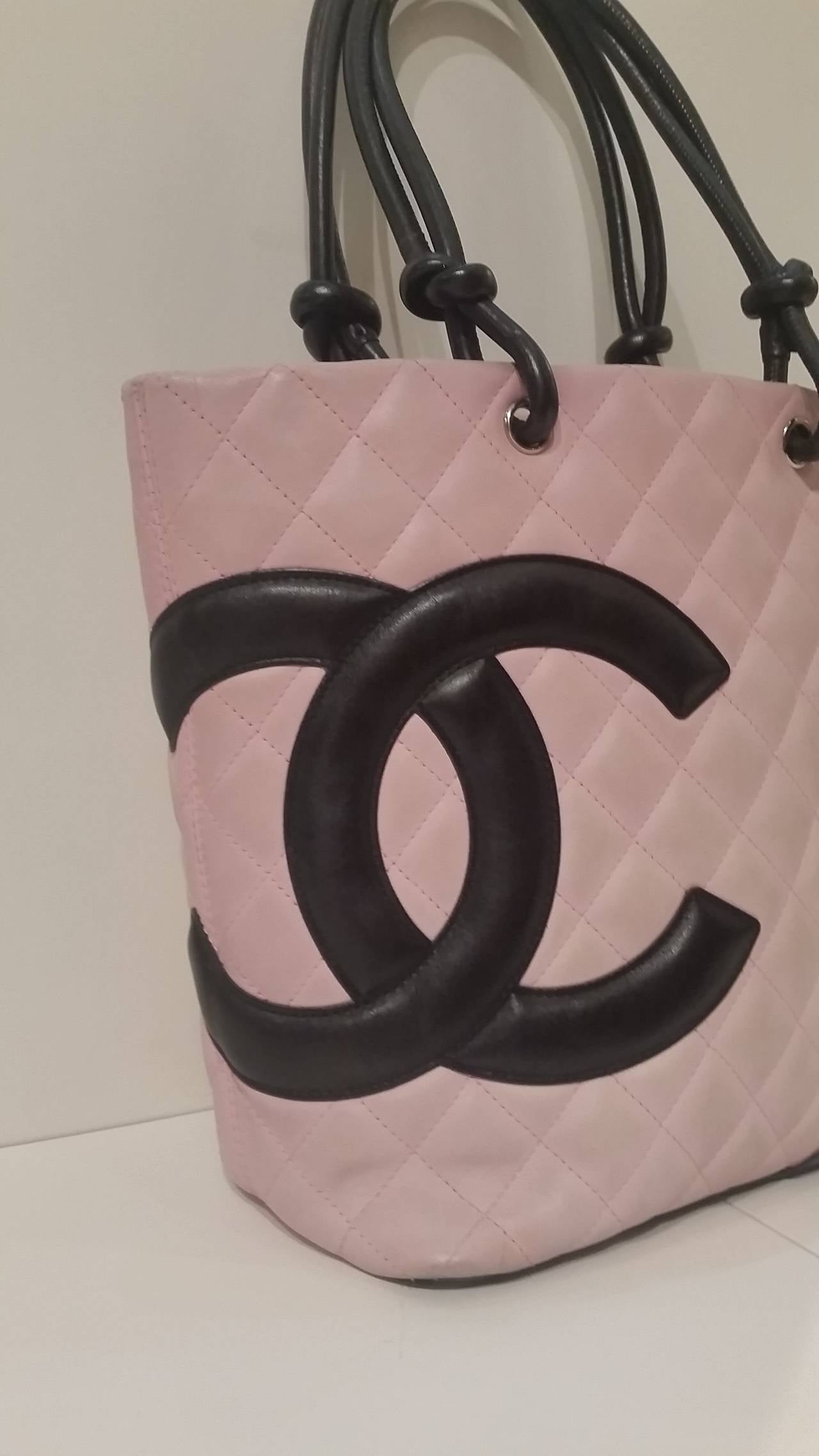 2004s Chanel cambon pink double black CC bag at 1stDibs
