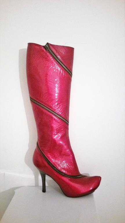 1990s Alexander McQueen unworn red vernish boots at 1stDibs