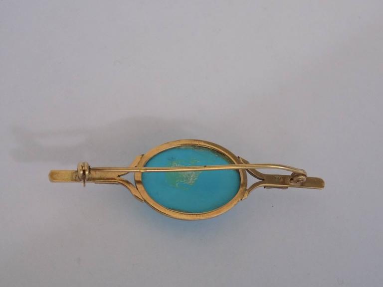 18kt Gold turquoise Pin For Sale at 1stDibs