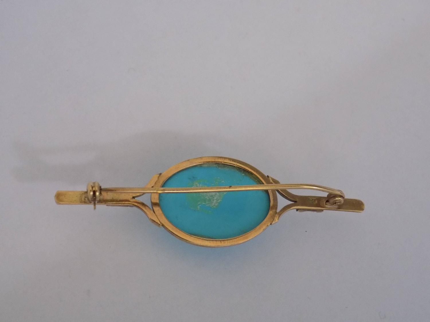 18kt Gold turquoise Pin For Sale at 1stdibs