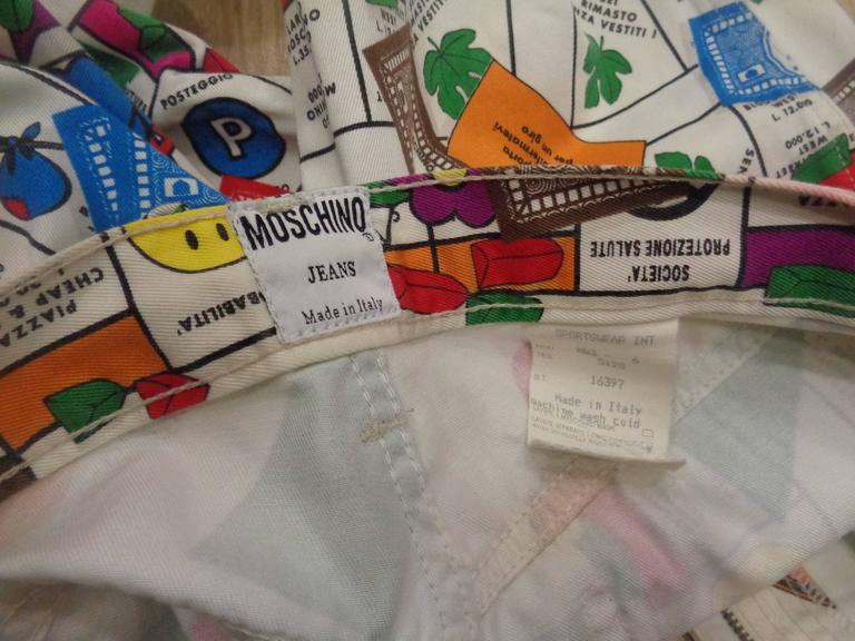 Rare Moschino Iconic Collection "Moschinopoly" Print trousers at 1stDibs
