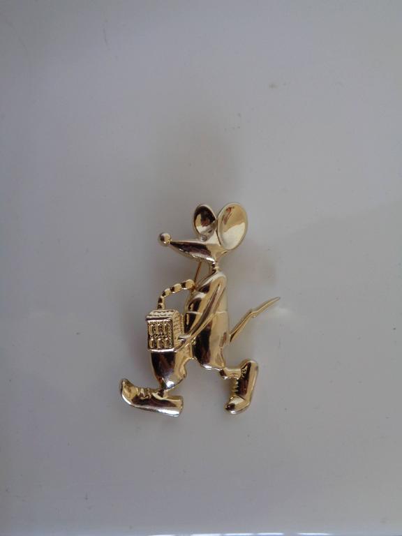 Gold Tone Mouse Brooch Pin at 1stDibs