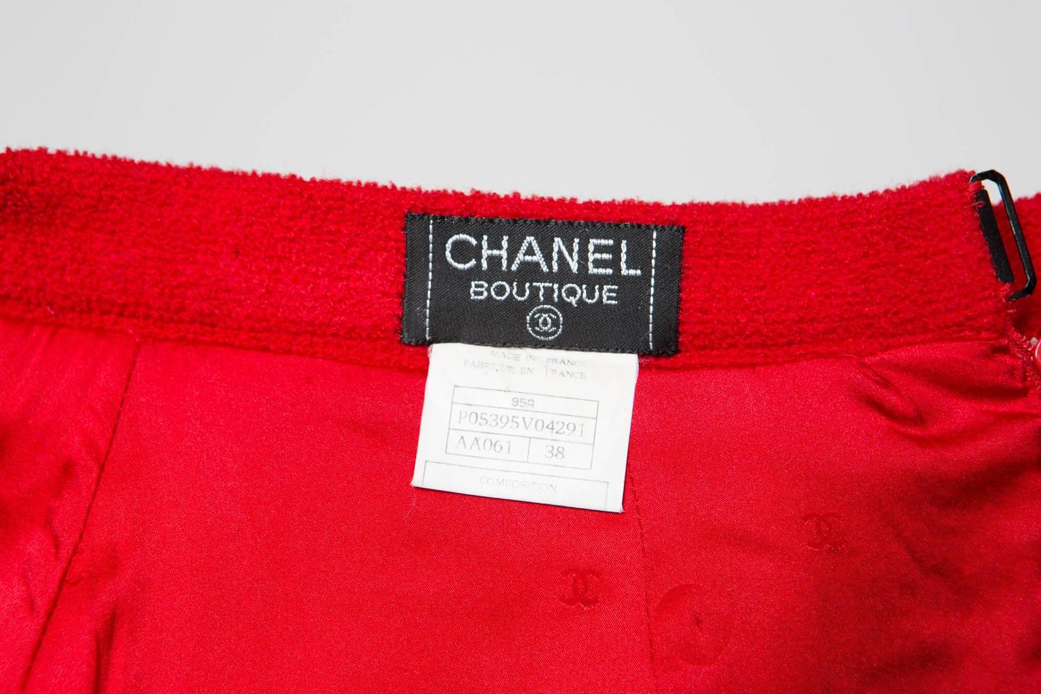 1990s Chanel Iconic Red Boucle Skirt Suit at 1stdibs