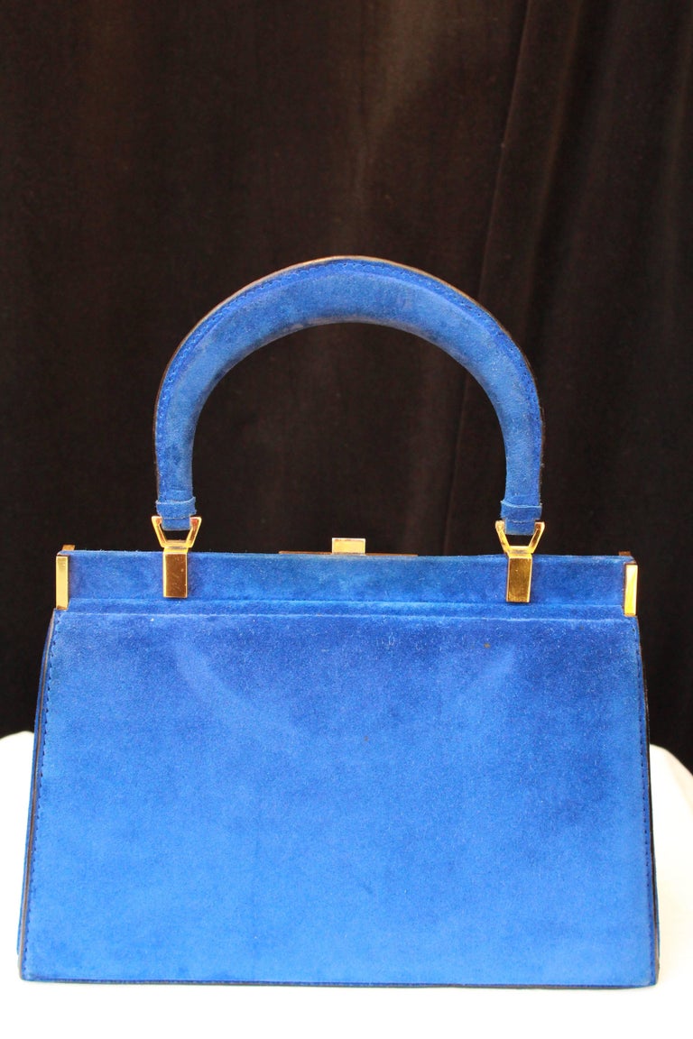 1960s, Fernande Desgranges trapezoid handbag in electric blue suede at ...