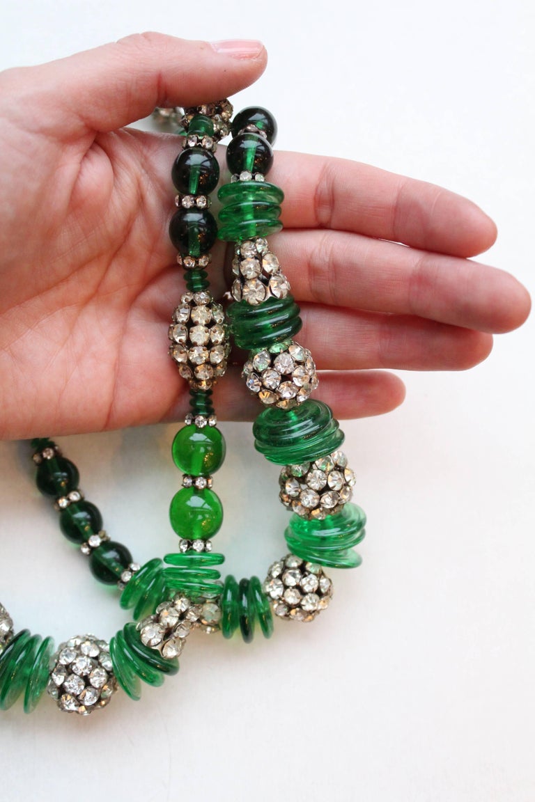 1950s Chanel exceptional glass paste beads and rhinestones two-strand ...