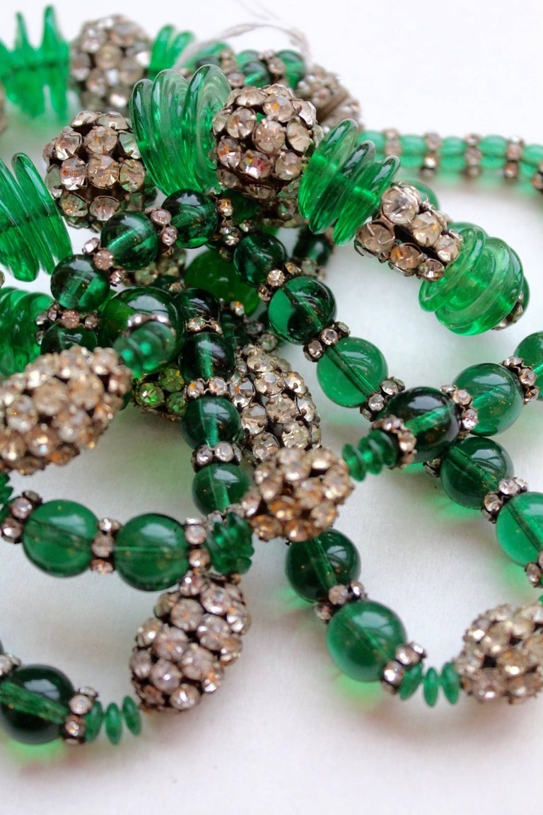 1950s Chanel exceptional glass paste beads and rhinestones two-strand ...