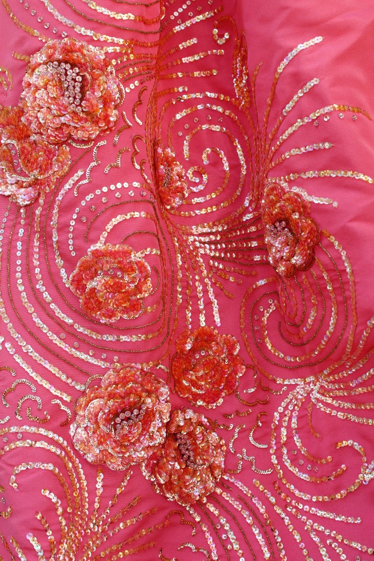 Nina Ricci pink silk opera dress with golden embroideries and bows ...