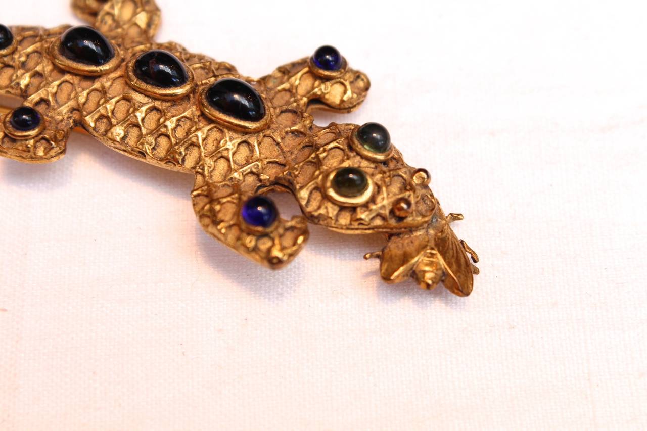1988 Isabel Canovas Gilded Bronze and Glass Paste "Gonzague" Lizard ...