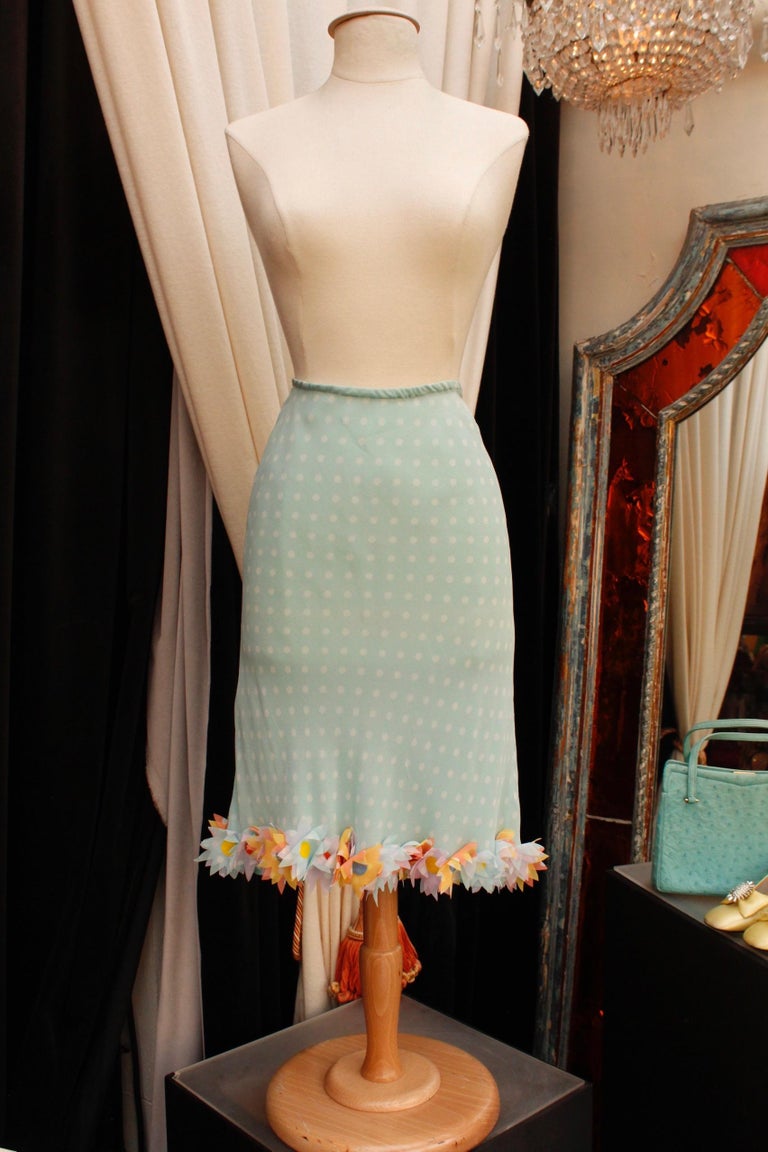 Moschino blue chiffon set with white polka dots For Sale at 1stDibs