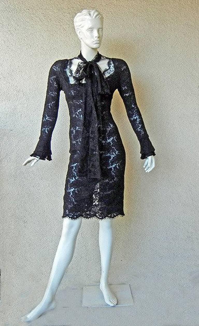 Tom Ford for YSL Devilishy Decadent Black Chantilly Lace Evening Dress ...