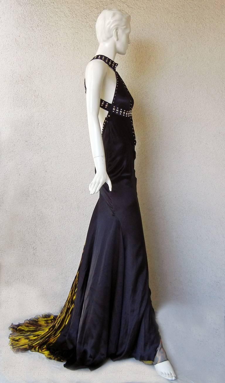 Versace Bondage Dress Gown with Plunging Neckline and Thigh High Slit ...