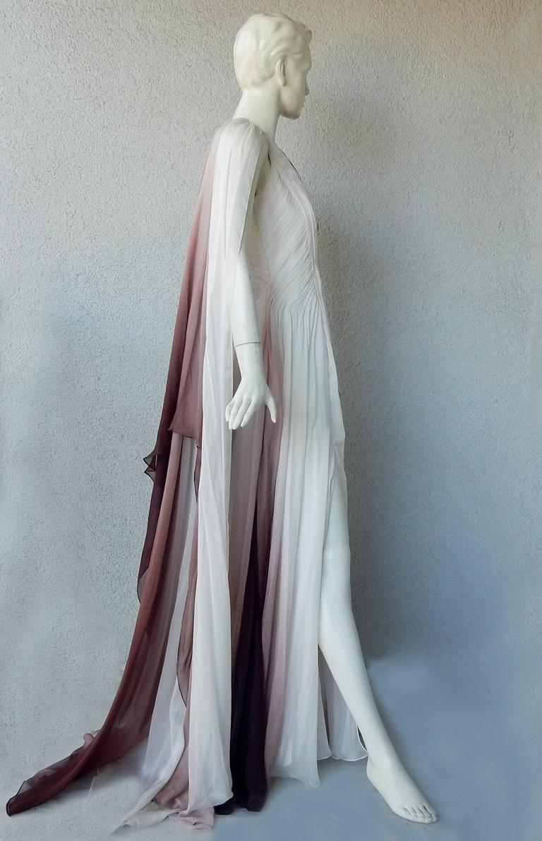 Monique LHuillier Runway One Shoulder Toga Silk Chiffon Gown Dress For ...