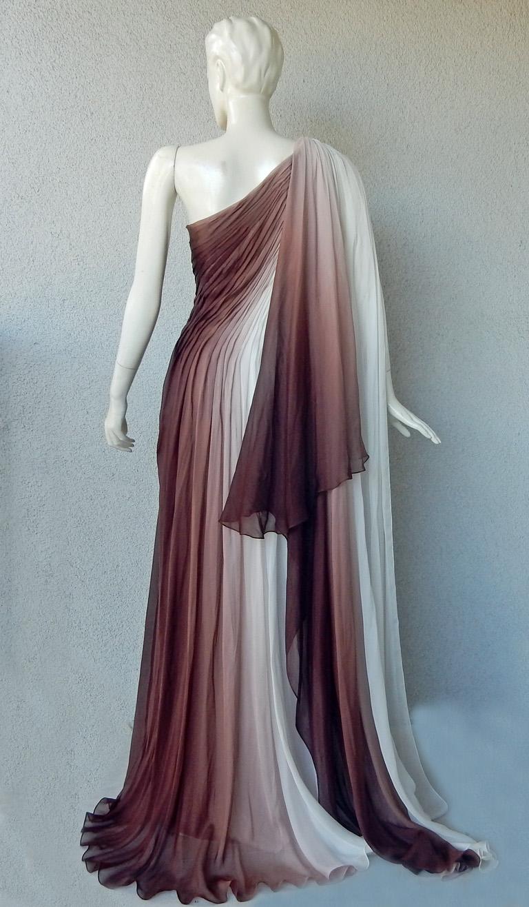 Monique LHuillier Runway One Shoulder Toga Silk Chiffon Gown Dress For ...