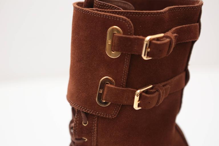 Ralph Lauren Double Buckle Cuff Lace-up Suede Heeled Boot at 1stDibs