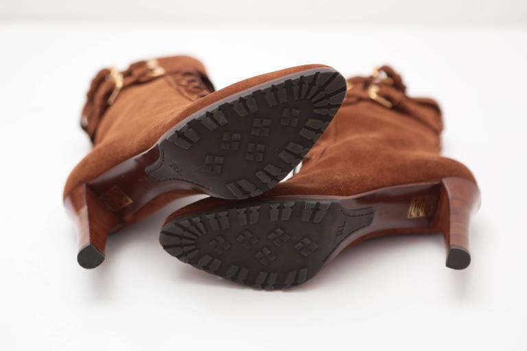 Ralph Lauren Double Buckle Cuff Lace-up Suede Heeled Boot at 1stDibs