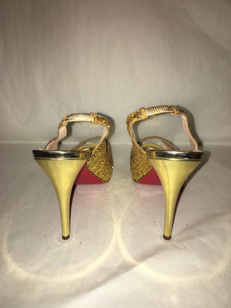 Christian Louboutin Gold Glitter Slingbacks at 1stDibs