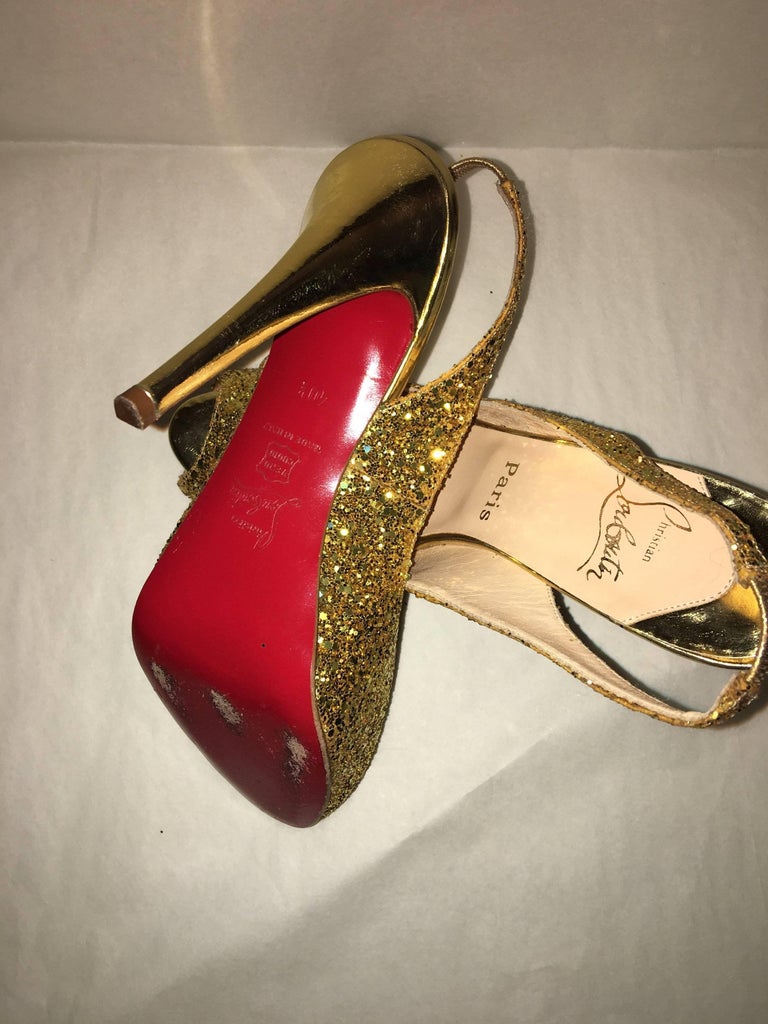 Christian Louboutin Gold Glitter Slingbacks at 1stDibs