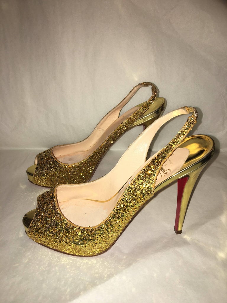 Christian Louboutin Gold Glitter Slingbacks at 1stDibs