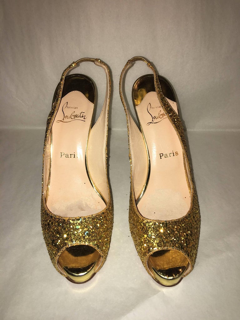 Christian Louboutin Gold Glitter Slingbacks at 1stDibs