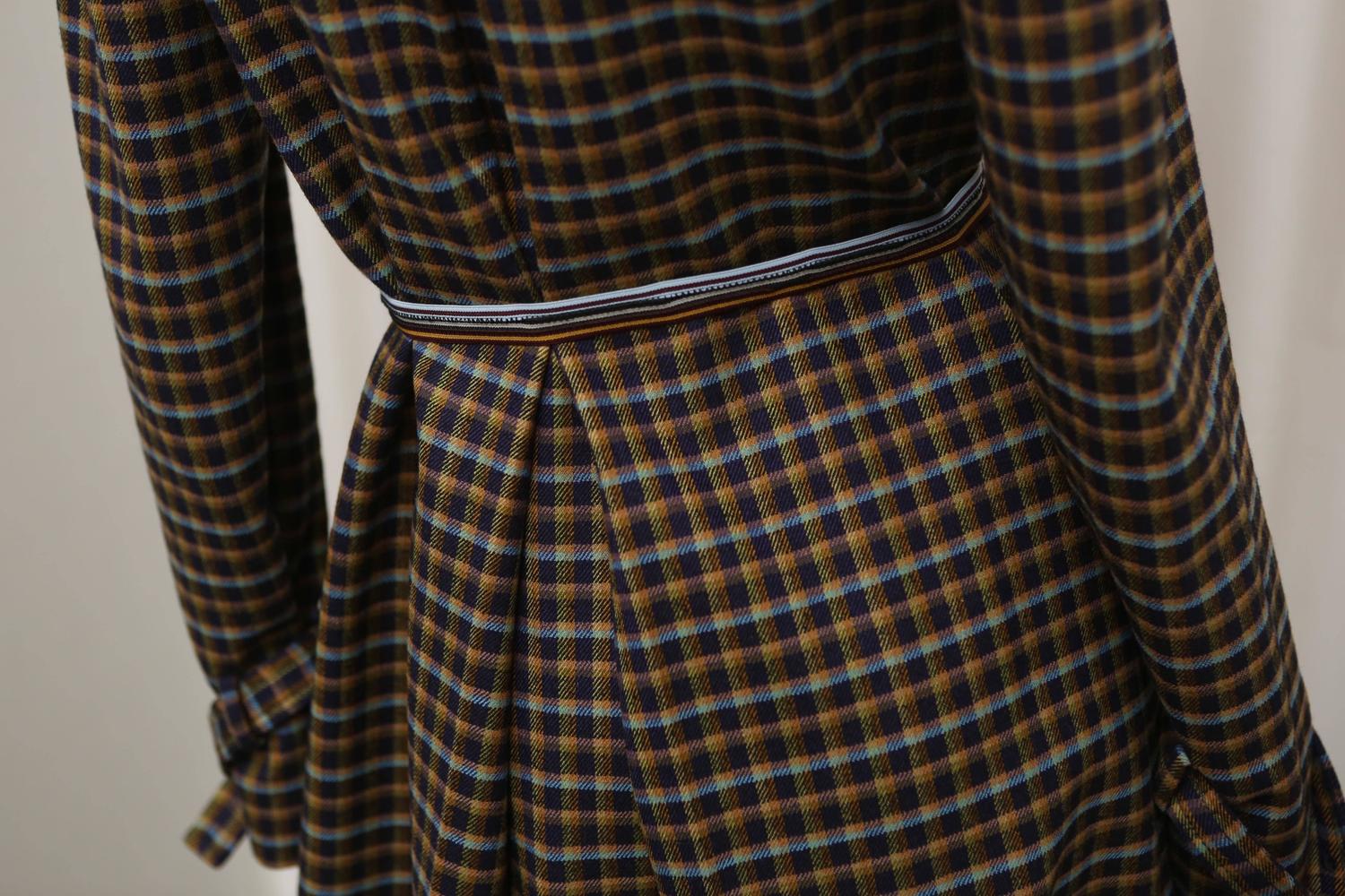 Prada Purple Multicolor Plaid Coat with Belt and Fur Collar For Sale at ...