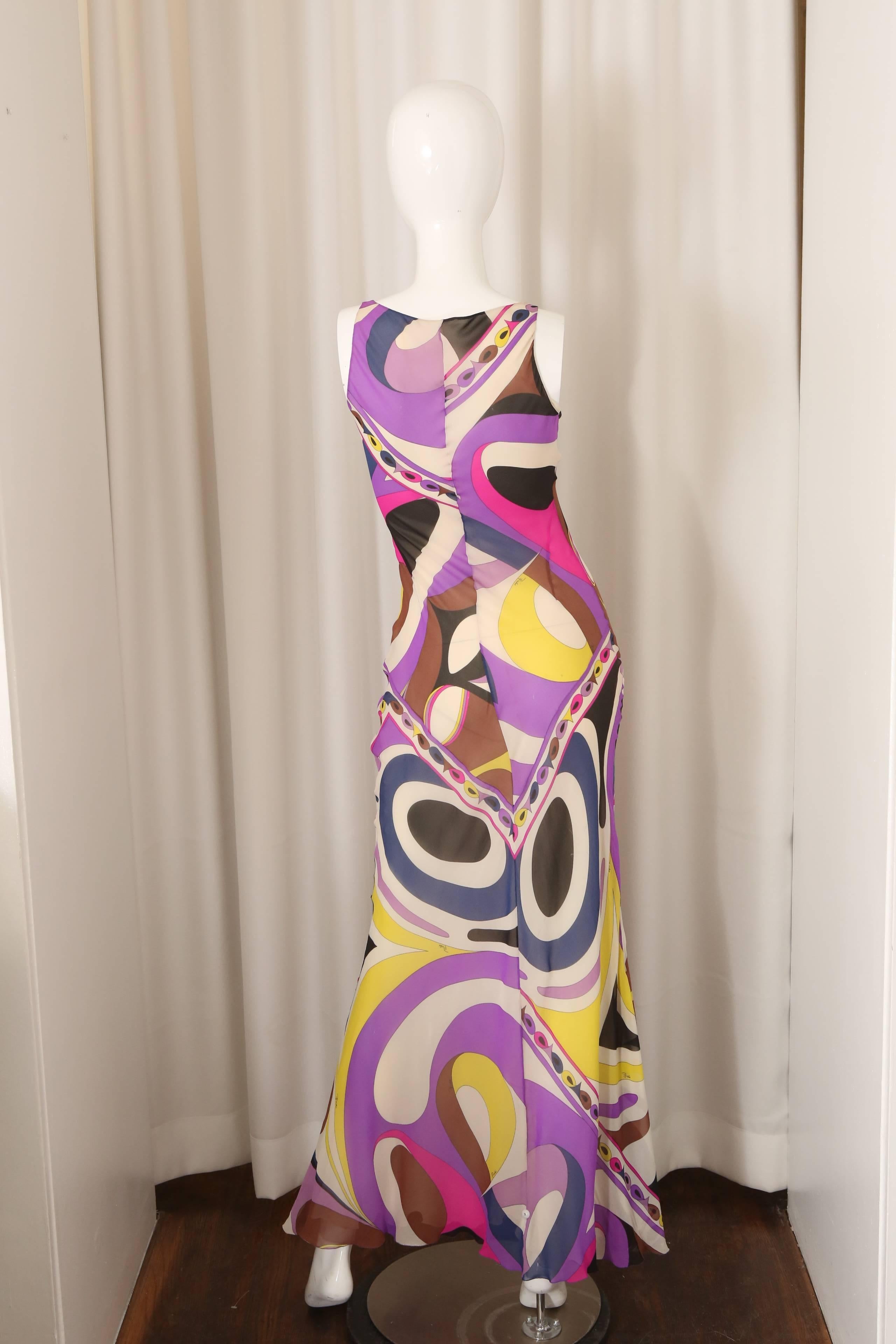 Emilio Pucci S/L Multi-Colored Printed Gown For Sale at 1stDibs