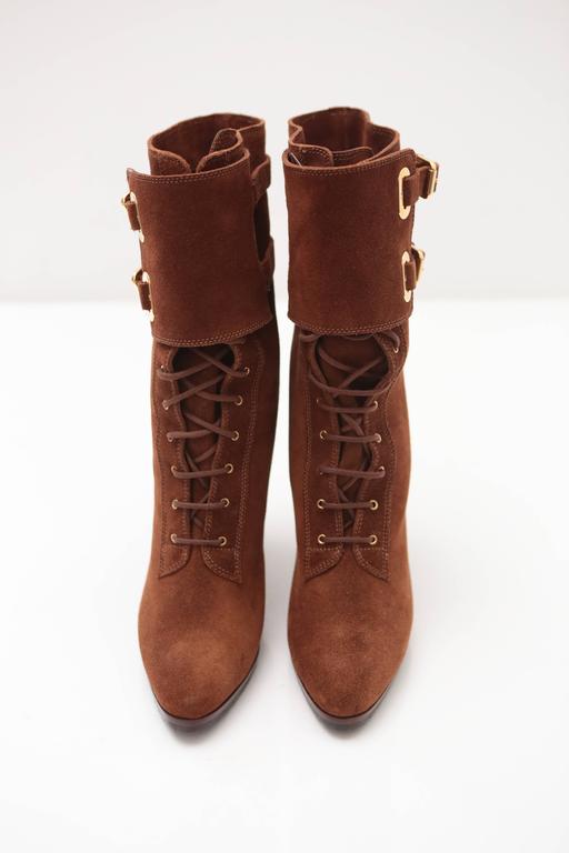 Ralph Lauren Double Buckle Cuff Lace-up Suede Heeled Boot at 1stDibs