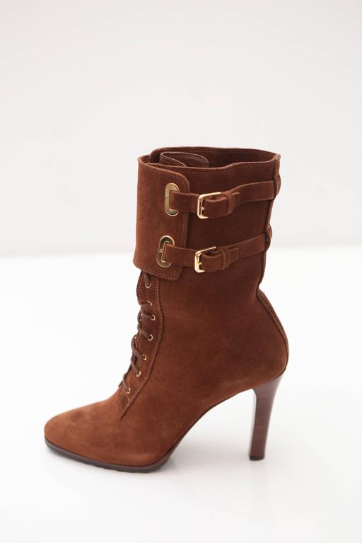 Ralph Lauren Double Buckle Cuff Lace-up Suede Heeled Boot at 1stDibs
