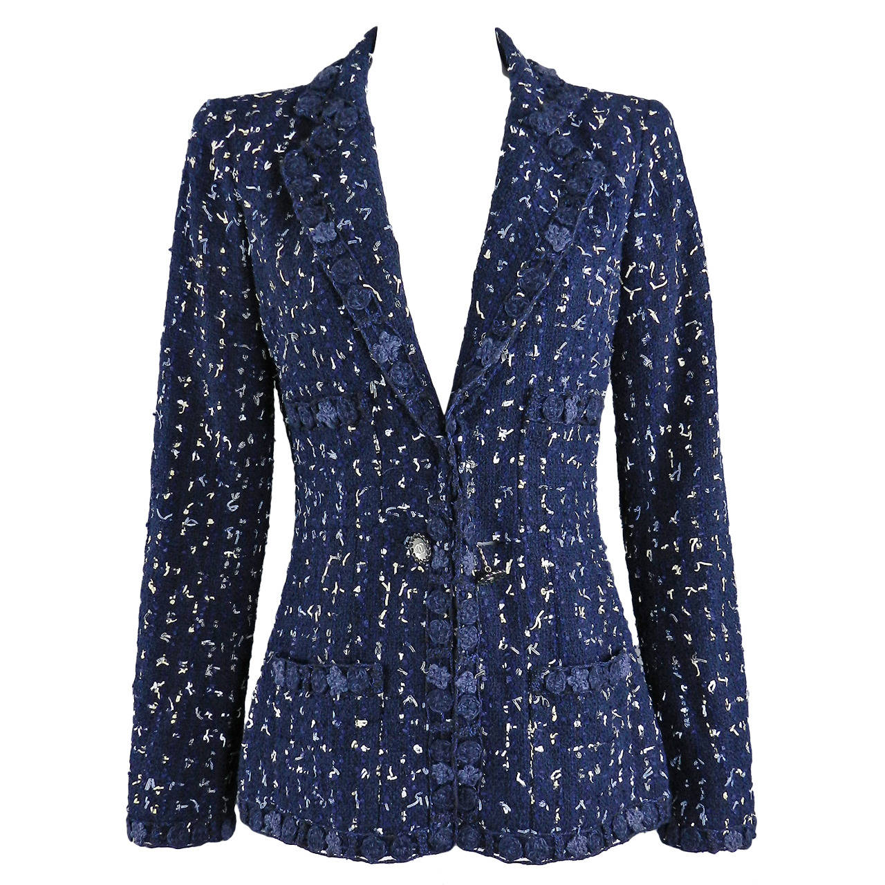 Chanel Indigo Jacket with Crochet Trim at 1stDibs