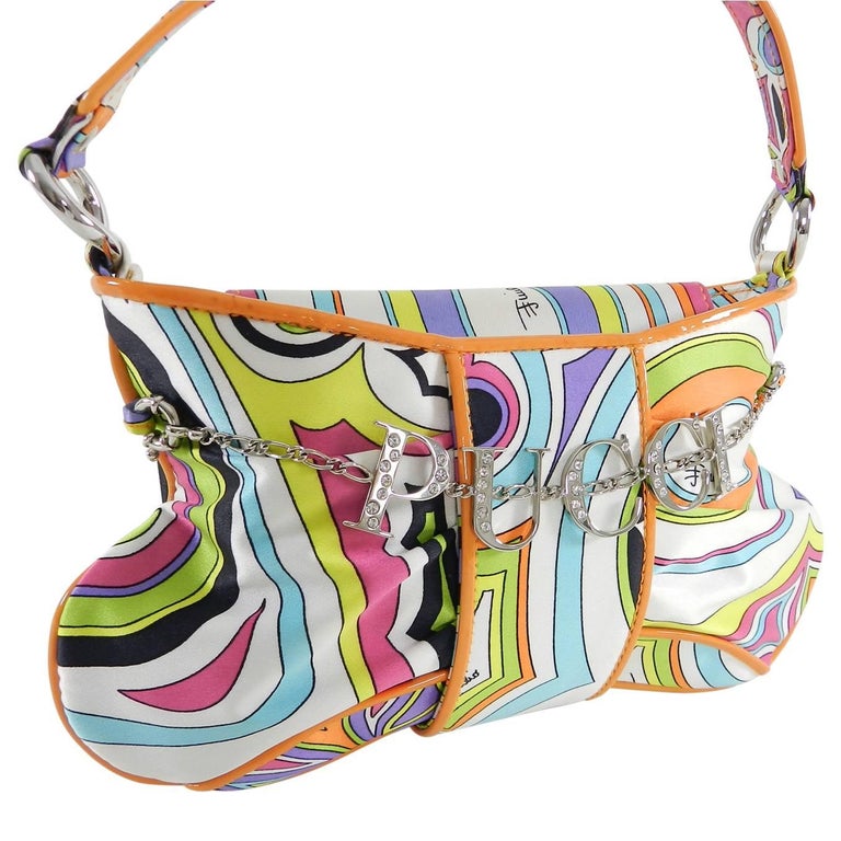 Emilio Pucci Silk Evening Bag with Jewelled Logo Charm at 1stDibs