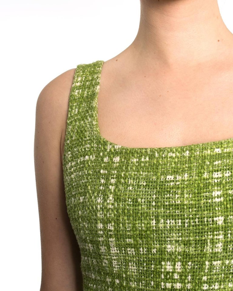 Prada Lime Green Tweed Sleeveless Dress at 1stDibs | green tweed dress
