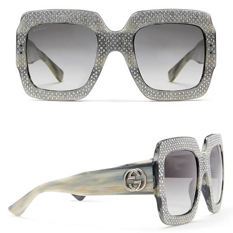 Gucci Grey Rhinestone Crystal Oversize Square Sunglasses, GG0048/S at ...
