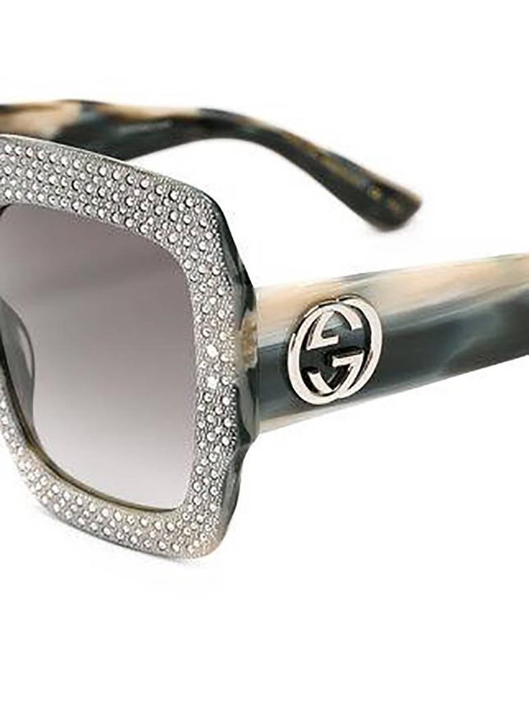 Gucci Grey Rhinestone Crystal Oversize Square Sunglasses, GG0048/S at ...