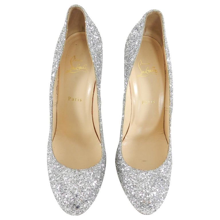 Christian Louboutin Silver Sparkle Glitter Fifille 110 Pumps Heels at ...