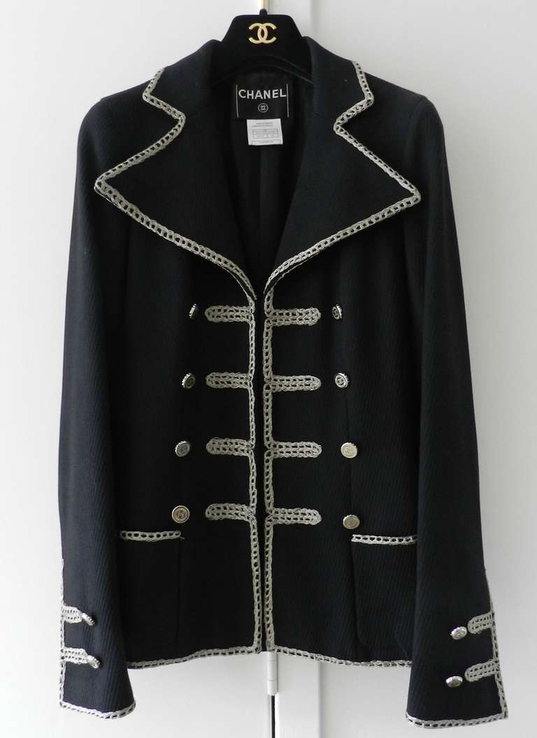Chanel 06P Runway Black Jacket w Silver Embroidery at 1stDibs