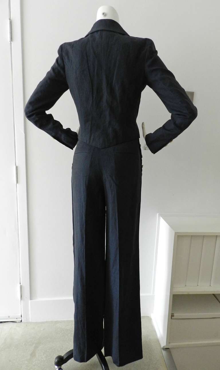 Chanel 2010 Resort Runway Navy Linen Pants Suit at 1stDibs