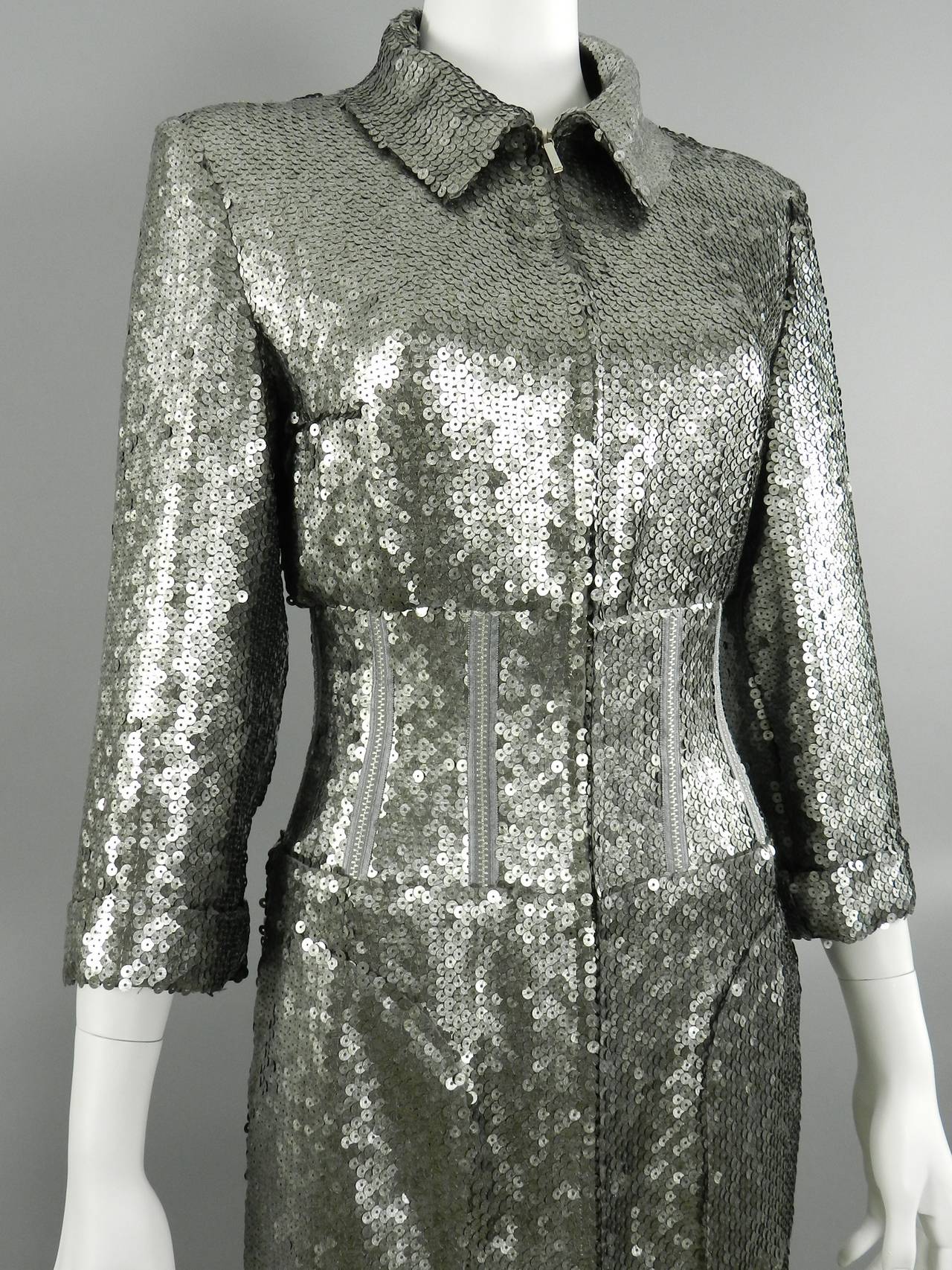 Chanel 14A Runway Silver Sequin Dress Coat at 1stDibs | chanel sequin ...