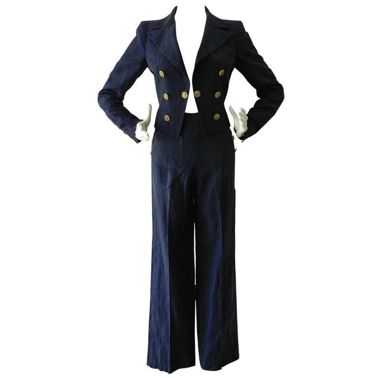 Chanel 2010 Resort Runway Navy Linen Pants Suit at 1stDibs