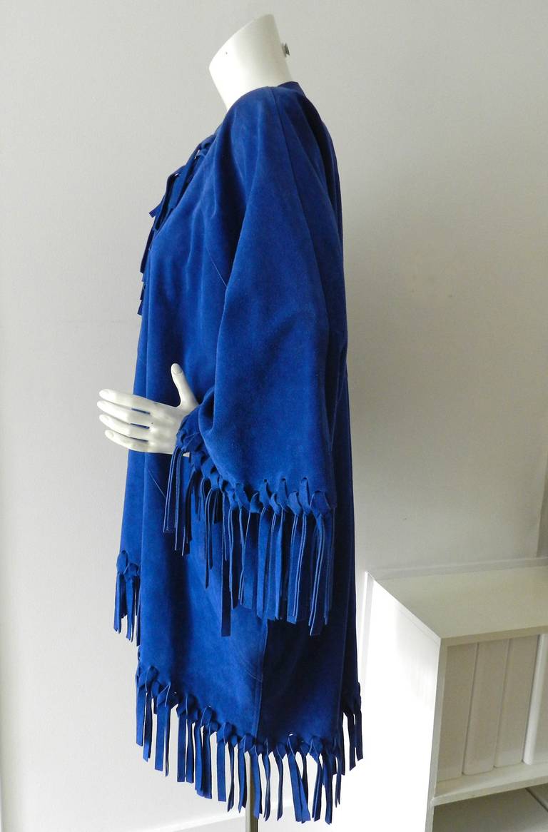 Vintage Jean Muir Blue Suede Fringed Jacket at 1stDibs